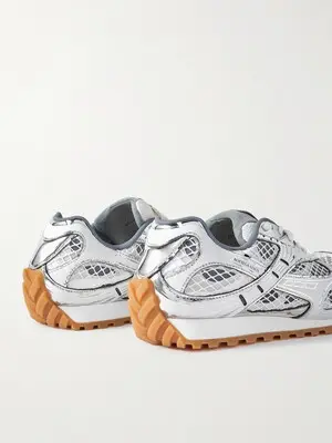 Bottega Veneta Orbit Metallic Rubber And Mesh Sneakers - White