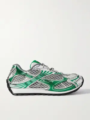 Bottega Veneta Orbit Metallic Rubber And Mesh Sneakers - Green