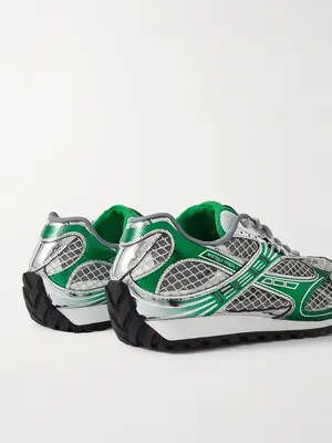 Bottega Veneta Orbit Metallic Rubber And Mesh Sneakers - Green