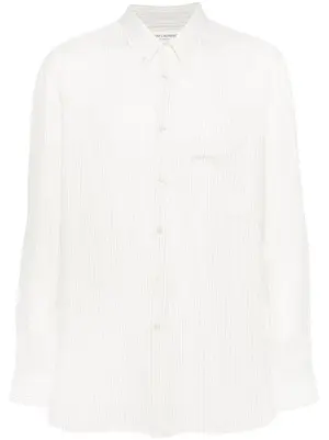 Saint Laurent Logo-embroidered Striped Shirt - White