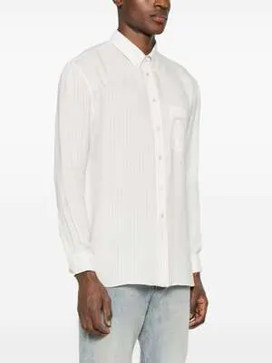 Saint Laurent Logo-embroidered Striped Shirt - White
