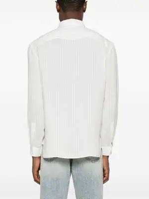 Saint Laurent Logo-embroidered Striped Shirt - White