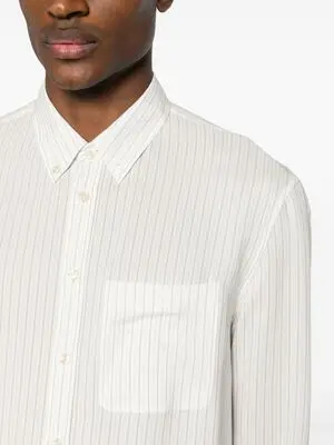 Saint Laurent Logo-embroidered Striped Shirt - White