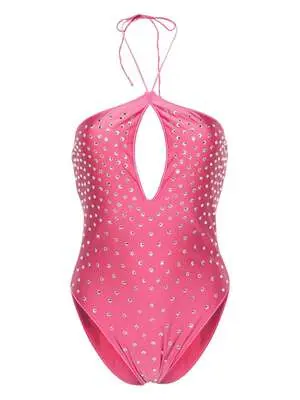 Oseree Crystal-embellished Halterneck Swimsuit - Pink