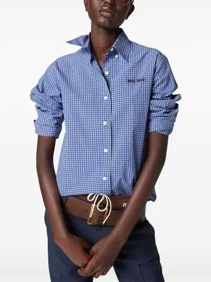 Miu Miu Checked Shirt With Embroidered Logo - Blue