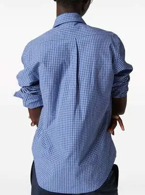 Miu Miu Checked Shirt With Embroidered Logo - Blue