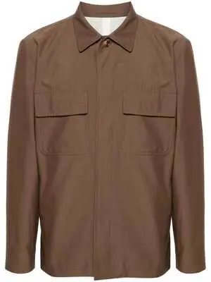 LARDINI Wool-cotton Blend Spread Collar Shirt Jacket - Brown