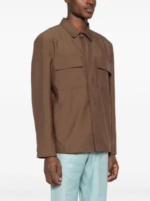 LARDINI Wool-cotton Blend Spread Collar Shirt Jacket - Brown