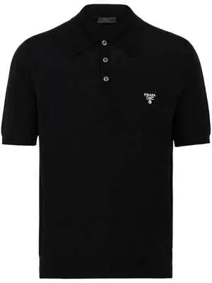 Prada Logo-embroidered Wool Polo Shirt - Black