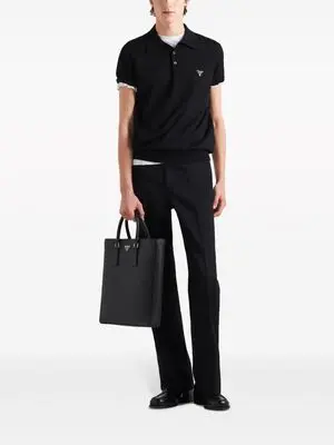 Prada Logo-embroidered Wool Polo Shirt - Black