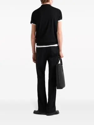 Prada Logo-embroidered Wool Polo Shirt - Black