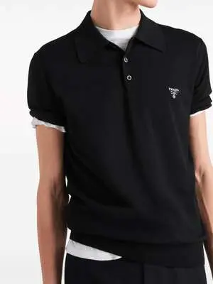 Prada Logo-embroidered Wool Polo Shirt - Black