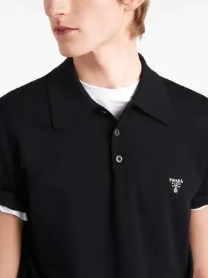Prada Logo-embroidered Wool Polo Shirt - Black