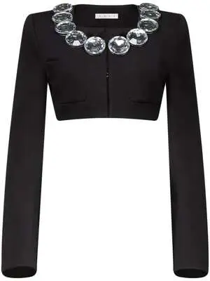 AREA Crystal-embellished Cropped Wool Jacket