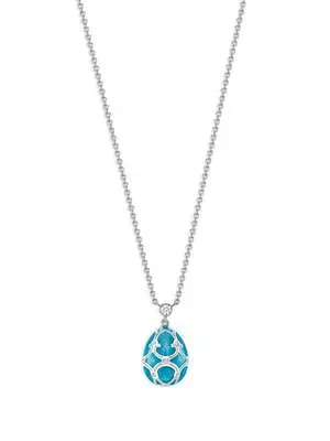 Faberge 18kt White Gold Heritage Petite Egg Diamond Necklace - Blue