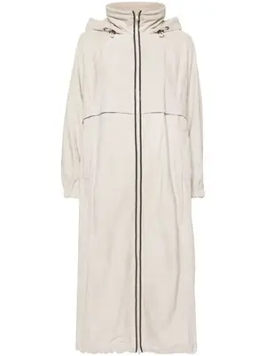 Brunello Cucinelli Suede Hooded Trench Coat