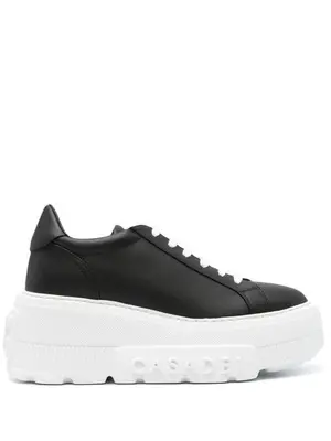 Casadei Nexus Leather Wedge Sneakers - Black