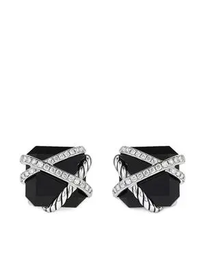 David Yurman Sterling Silver Cable Wrap Diamond And Onyx Stud Earrings - Black