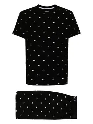 Lacoste Logo-embroidered Cotton Pyjama Set - Black