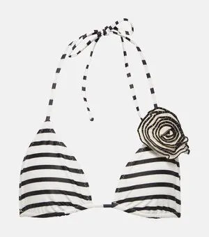 SAME Rose Floral-appliqué Bikini Top - White