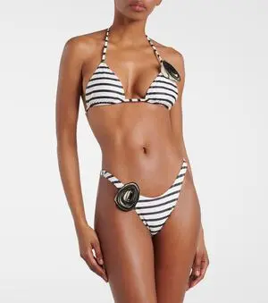 SAME Rose Floral-appliqué Bikini Top - White