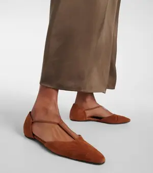 TOTEME T-strap Suede Flats - Brown