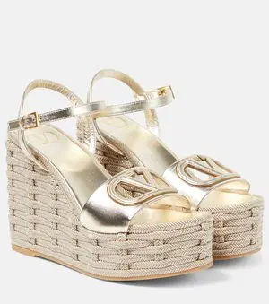 Valentino Garavani Vlogo Cutout Espadrille Wedges - Metallic