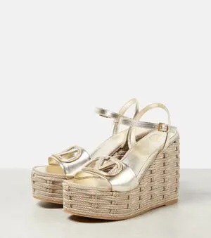 Valentino Garavani Vlogo Cutout Leather Espadrille Wedges