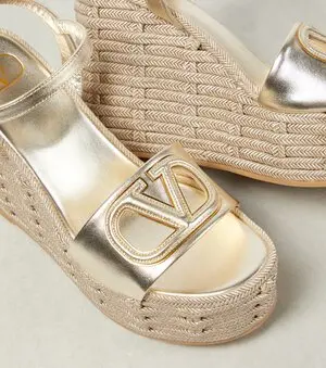 Valentino Garavani Vlogo Cutout Leather Espadrille Wedges