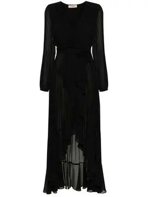 Twinset Pleated Asymmetric-Hem Maxi Dress - Black | Editorialist