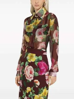 Dolce & Gabbana Camelia-print Silk Blouse - Red