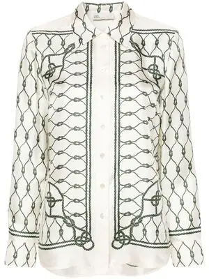 Tory Burch Knot-print Silk Shirt - Neutrals