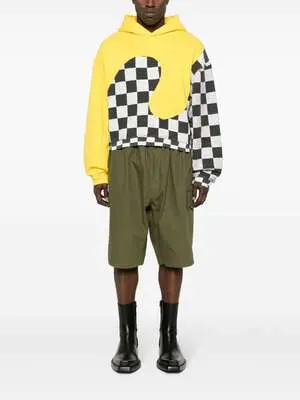 ERL Check-pattern Panelled Cotton Hoodie - Yellow