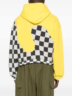 ERL Check-pattern Panelled Cotton Hoodie - Yellow
