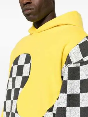 ERL Check-pattern Panelled Cotton Hoodie - Yellow