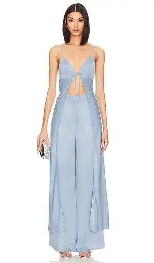 CAMILA COELHO Kassiani Tie Front Top - Dusty Blue