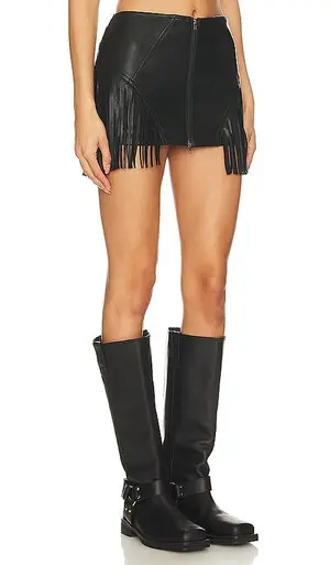 Superdown Faux Leather Fringed Mini Skirt With Zipper Closure - Black