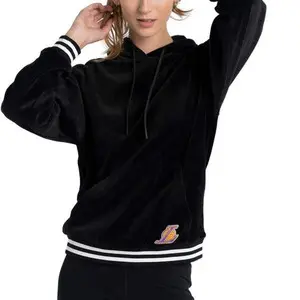 LUSSO Los Angeles Lakers Nellie Oversized Velour Pullover Hoodie - Black