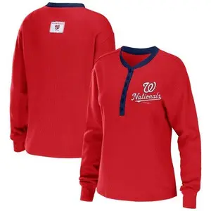 WEAR BY ERIN ANDREWS Washington Nationals Waffle Henley Long Sleeve T-shirt - Red