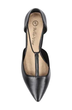 BELLA VITA Darby T-strap Pointed Toe Flats - Black