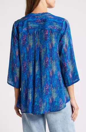 APNY Tie-neck Blouse - Blue Multi