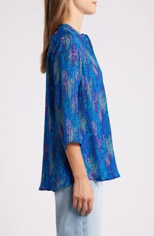 APNY Tie-neck Blouse - Blue Multi