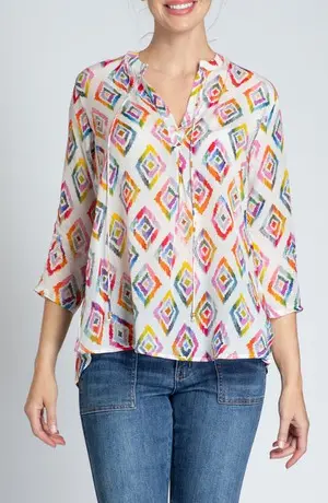 APNY Tie-neck Blouse - Pink Multi