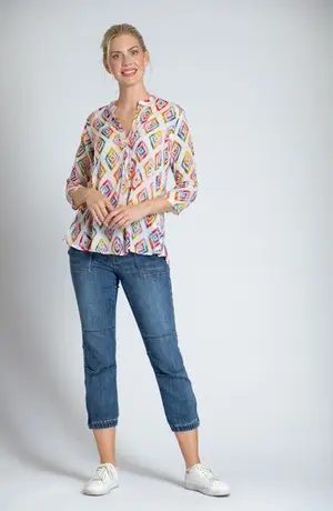 APNY Tie-neck Blouse - Pink Multi