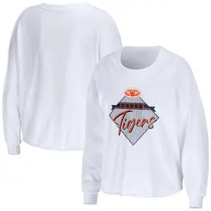 WEAR BY ERIN ANDREWS Auburn Tigers Diamond Long Sleeve Cropped T-shirt - White