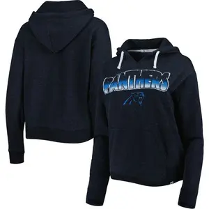 '47 Carolina Panthers Color Rise Kennedy Notch Neck Pullover Hoodie - Black