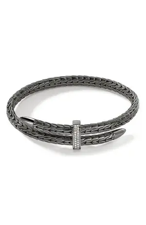John Hardy Spear Flex Cuff With Diamonds - Dark Sterling Silver