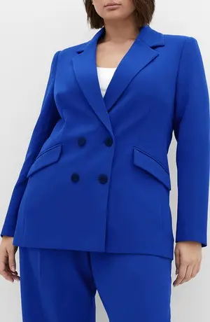 City Chic Alexis Oversized Double Breasted Blazer - Cobalt