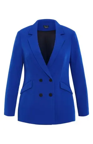 City Chic Alexis Oversized Double Breasted Blazer - Cobalt