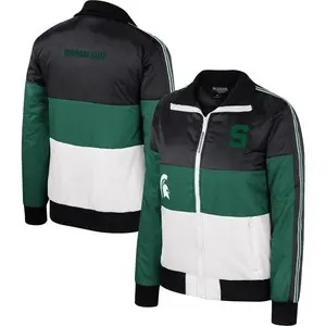 THE WILD COLLECTIVE Michigan State Spartans Color-block Puffer Full-zip Jacket - Green